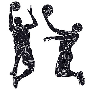 WOYINIS Creative Stars Basketball Player Silhouette Wall Decal Sport Theme Wall Stickers Peel and Stick Basketball Wall Art Mural Sticker for Kids Room Playroom Nursery, Astronomical Background