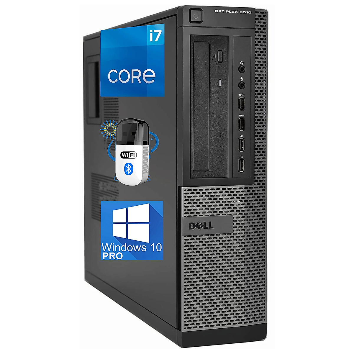 Dell Optiplex 9010 SFF Desktop Computer - Intel i7-3770 Upto 3.9GHz, AMD Radeon 1GB Graphics, 32GB RAM, 512GB SSD, DisplayPort, HDMI, DVI, DVD, Wi-Fi, Bluetooth, TDL - Windows 10 Pro (Renewed)