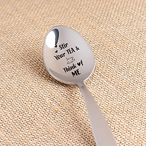 THE BASH AFFAIR Stir Your Tea & Think Of Me Engraved Spoon Gift|Long Distance Relationship Gift For Tea Lover|Valentines Day Gift For Boyfriend From Girlfriend|Tea Lover Gift For Him Her - 7 Inch