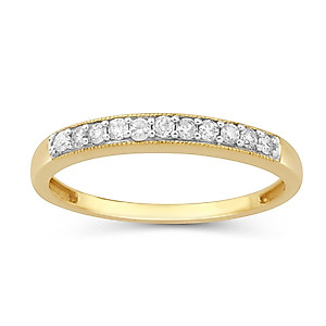 Jewelili 10K Yellow Gold 1/6 Cttw Natural White Round Diamonds Anniversary Ring, Size 6