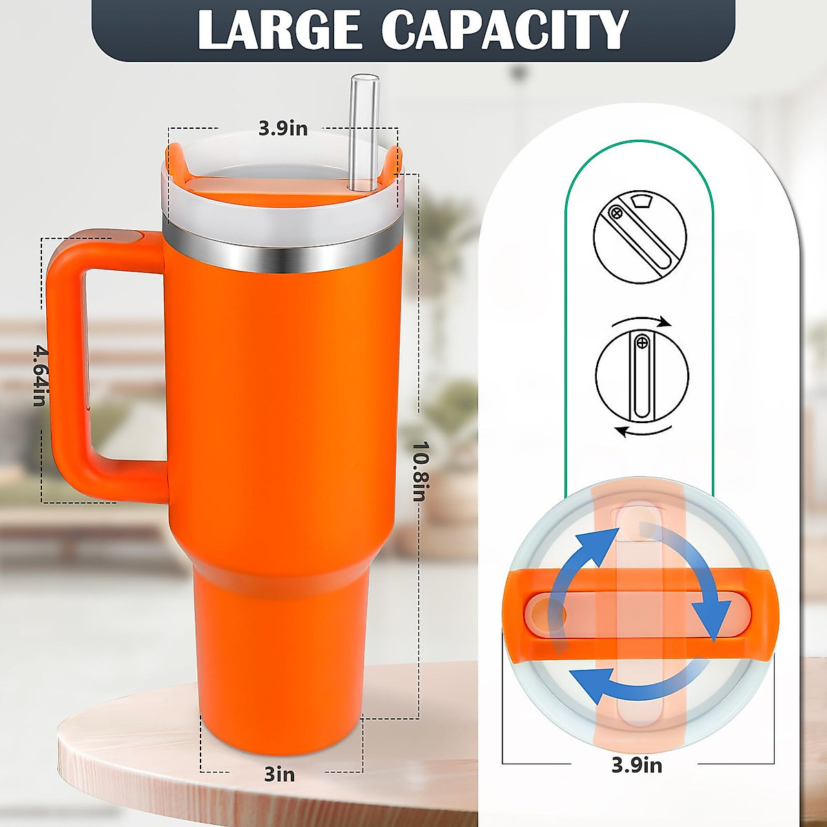 BELYQLY 40oz - Stainless Steel Vacuum Insulated Tumbler with Lid and Straw for Water, Smoothie and More, Iced Tea or Coffee (Tiger Lily)