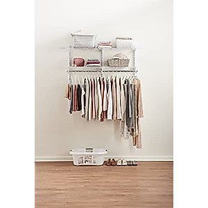 Rubbermaid Configurations Classic Closet Kit, White, 3-6 Ft., Wire Shelving Kit with Expandable Shelving and Telescoping Rods, Custom Closet Organization System, Easy Installation