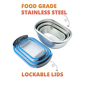 Lunememo Nest Stainless Steel Food Storage Containers, Airtight Metal Lunch Box Set with Lockable Leakproof Lids, BPA Free, 6-Piece