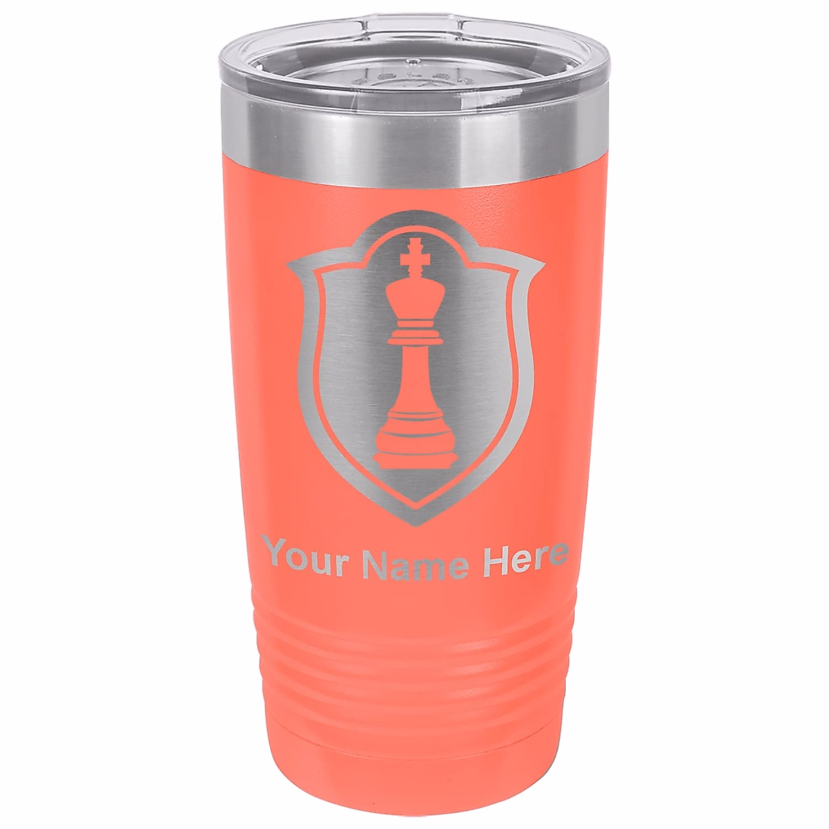 LaserGram 20oz Vacuum Insulated Tumbler Mug, Chess King, Personalized Engraving Included (Coral)