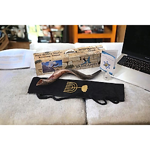 SHOFAR Set Half Polished Half Natural Kudu Horn Yemenite + Bag + Spray + Guide + Carrying Box Case (30"-32") From Israel