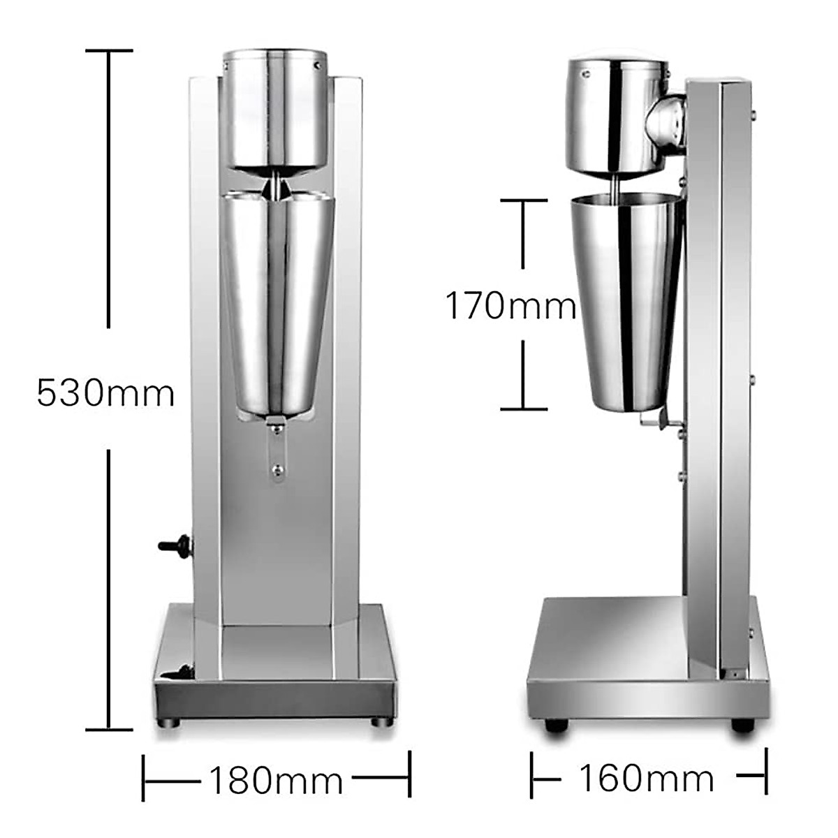 Xuthusman 650ML Commercial Kitchen Single-head Electric Drink Mixer Milk Shake Machine Milk Tea Drink Mixer Smoothie Malt Blenders 18000RMP 110V 180W Silver
