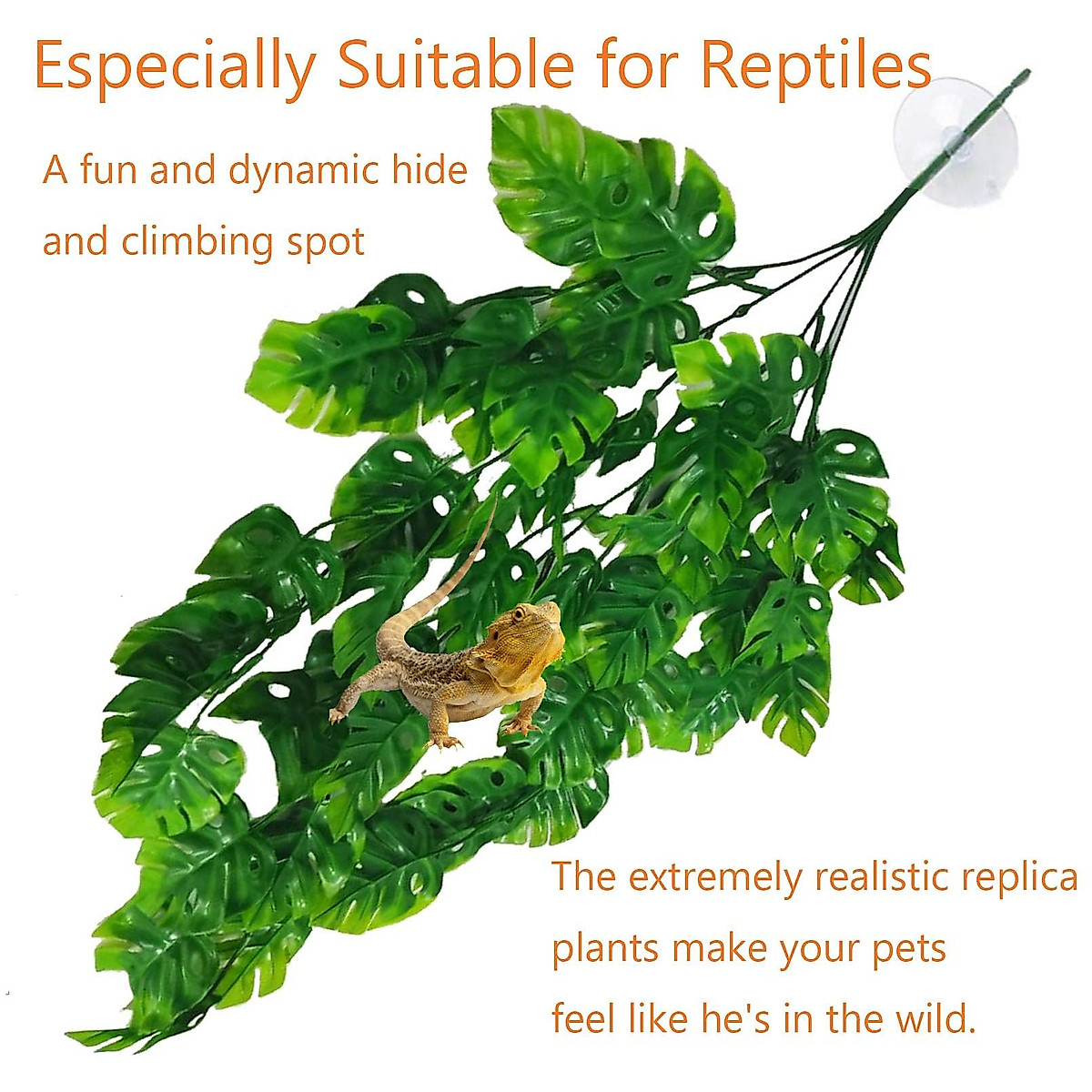 Hamiledyi Fake Plant Reptile Tank Hanging Plants with Suction Cup 3pcs Leaves Vines for Reptile Tank Bearded Dragons,Lizards,Geckos,Snake and Hermit Crab Tank Habitat Decorations 30 Inches Green