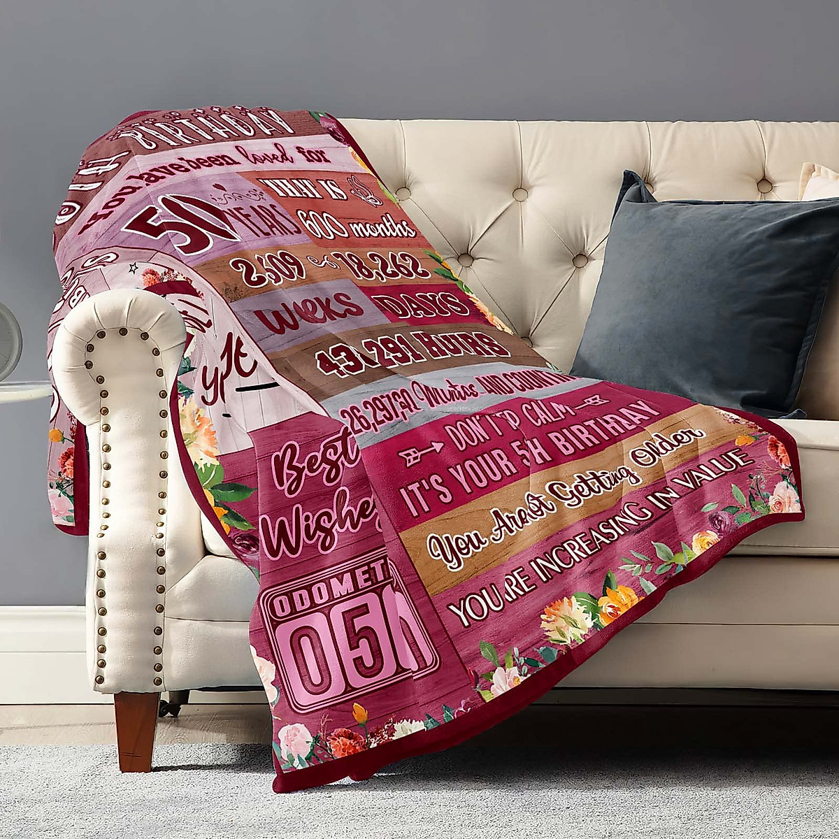 Winkwarm 50th Birthday Gifts for Women Happy 50th Birthday Decorations for Women 50 Year Old Gifts for Women 50th Birthday Gift Ideas for Her Wife Mom Sister Friend Flannel Throw Blanket 60"x50"