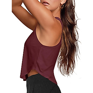 Womens Cute Sleeveless Workout Tops High Neck Muscle Tank Summer Casual Racer Back Cropped Athletic Yoga Tank Tops Exercise Running Shirts Going Out Tops Activewear(Burgundy Small)