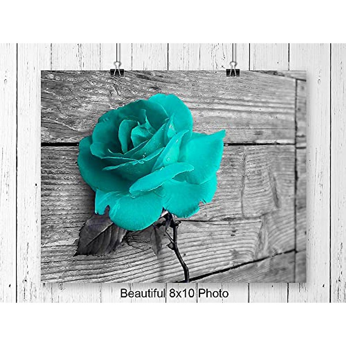 Light Blue Turquoise Floral Flowers Rose Wall Art Set, Home Decor - Poster, Print - Mothers Day, Anniversary Gift for Women - Shabby Chic, Rustic, Farmhouse Room Decorations for Living Room, Bedroom