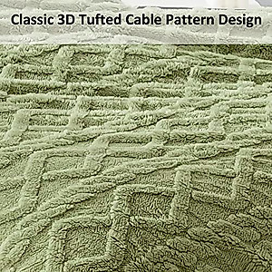 Plush Thick Sherpa Throw Blanket - Soft Warm Breathable Fleece Velvet Blanket with 3D Stylish Cable Pattern for Bed Sofa Recliner Chair - Fluffy Throw Size 50"×60", Sage Green