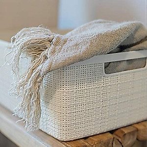 Curver Jute Decorative Plastic Organization and Storage Basket Perfect Bins for Home Office, Closet Shelves, Kitchen Pantry and All Bedroom Essentials, (Set of 6 )