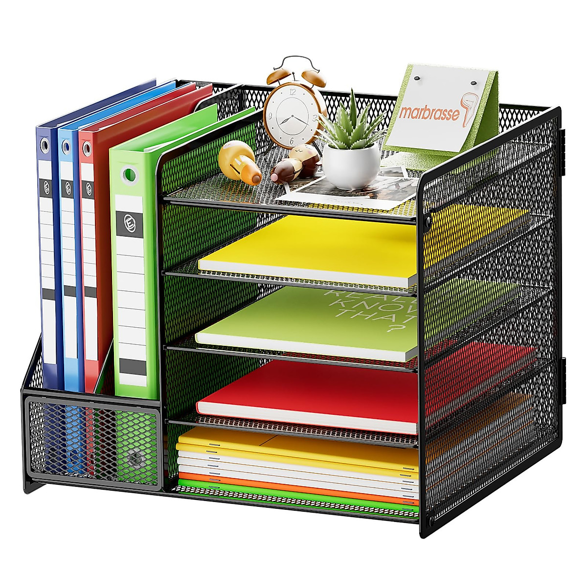 Marbrasse Desk Organizer with File Holder, 5-Tier Paper Letter Tray Organizer, Mesh Desk Organizers and Accessories with Magazine Holder, Desktop Organizer and Storage for Office Supplies (Black)
