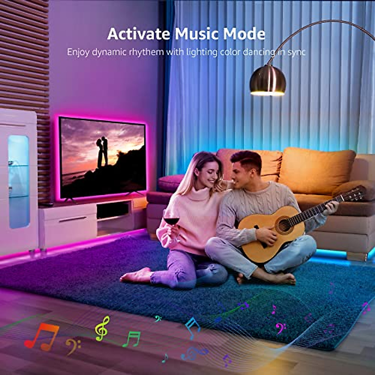 LE Smart LED Strip Lights, Music Sync Color Changing LED Tape Light, 16 Million Colors LED Lights for Bedroom, Home, Kitchen, TV, Party and Festivals