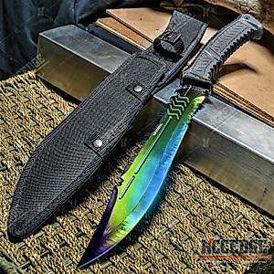 Tactical Knife Hunting Knife Survival Knife 17 Inch Fixed Blade Knife Razor Sharp Edge Camping Accessories Camping Gear Survival Kit Survival Gear Tactical Gear 77640 (Rainbow)