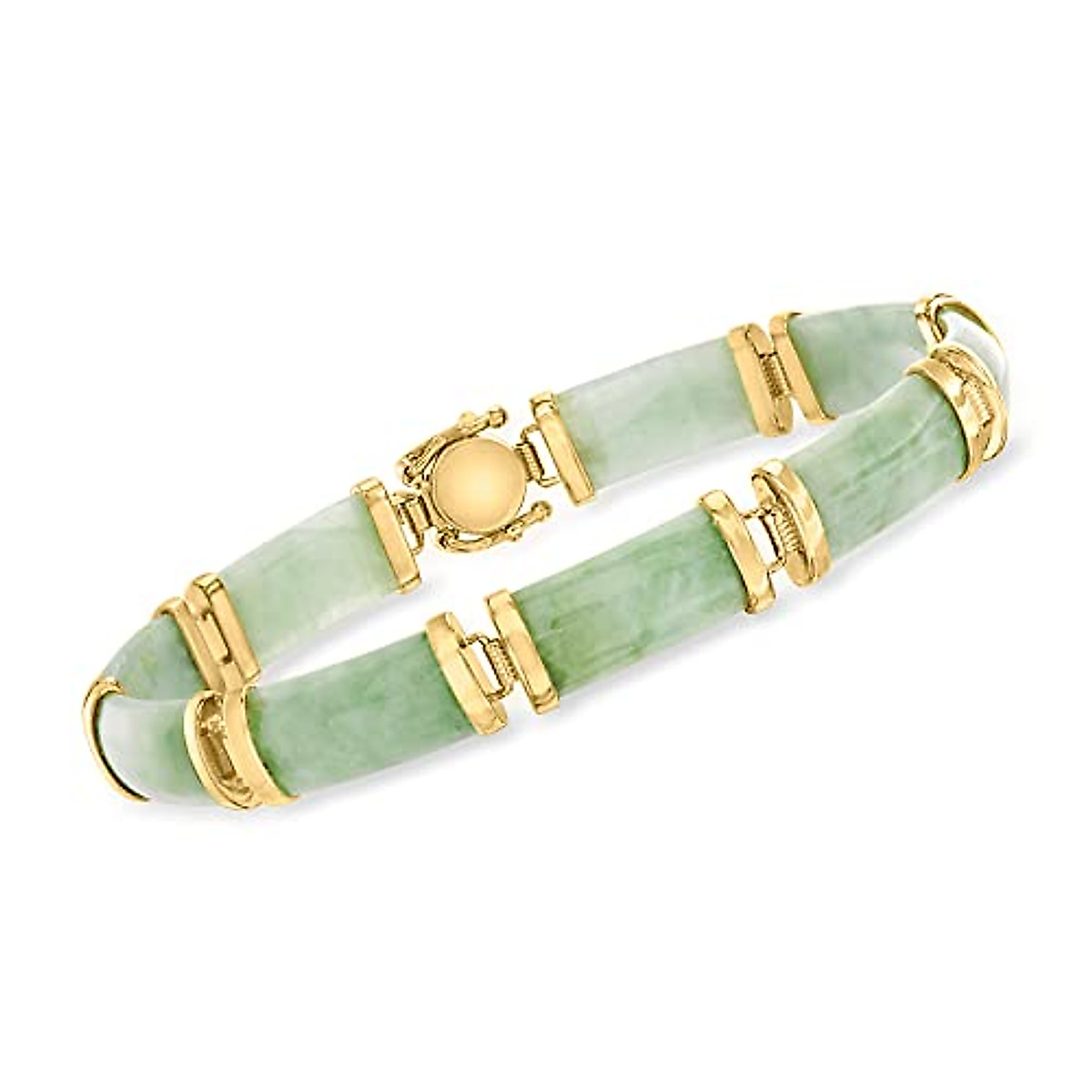 Ross-Simons Jade Good Fortune Bracelet in 18kt Gold Over Sterling. 7.5 inches