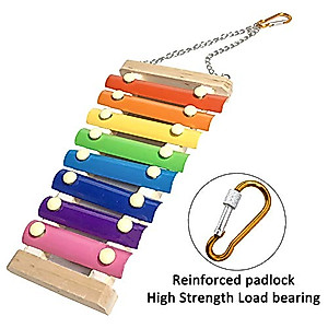 Chicken Xylophone Toy Hanging Chicken Pecking Toys 8 Metal Keys Suspensible Wood Xylophone Toy Suitable for Chicken Coop Hens Parrot Medium and Large Birds