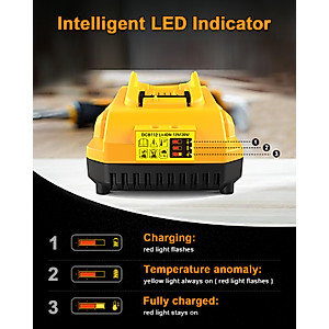 DCB112 Charger Replacement for Dewalt Battery Charger Compatible with Dewalt 12V 20V Max Lithium Battery DCB201 DCB204 DCB205 DCB206 DCB120 DCB127 DCB112 DCB115 DCB118 DCB107 DCB105 DCB102(Yellow)