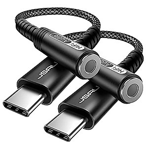 JSAUX 2-Pack USB C to 3.5mm Audio Headphone Adapter, Type C to Aux Jack Adapter Right Angle Dongle with DAC Chip Compatible with Samsung S22 S21 S20 Plus Ultra, Pixel, OnePlus, iPad Pro etc -Black