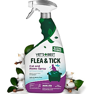 Vet’s Best Flea & Tick Home Spray for Cats – Cotton Spice Scent Cat Flea & Tick Aid – Made in The USA – Flea & Tick Gentle Mist for Cats – 32 oz