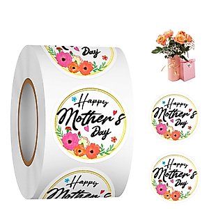 Happy Mother's Day Label Stickers Roll，1.5 inch 500 Pcs Love Heart Mothers Day Stickers, Gift Tag Stickers for Envelope Seals Party Gift Favors Box Cards Decorations