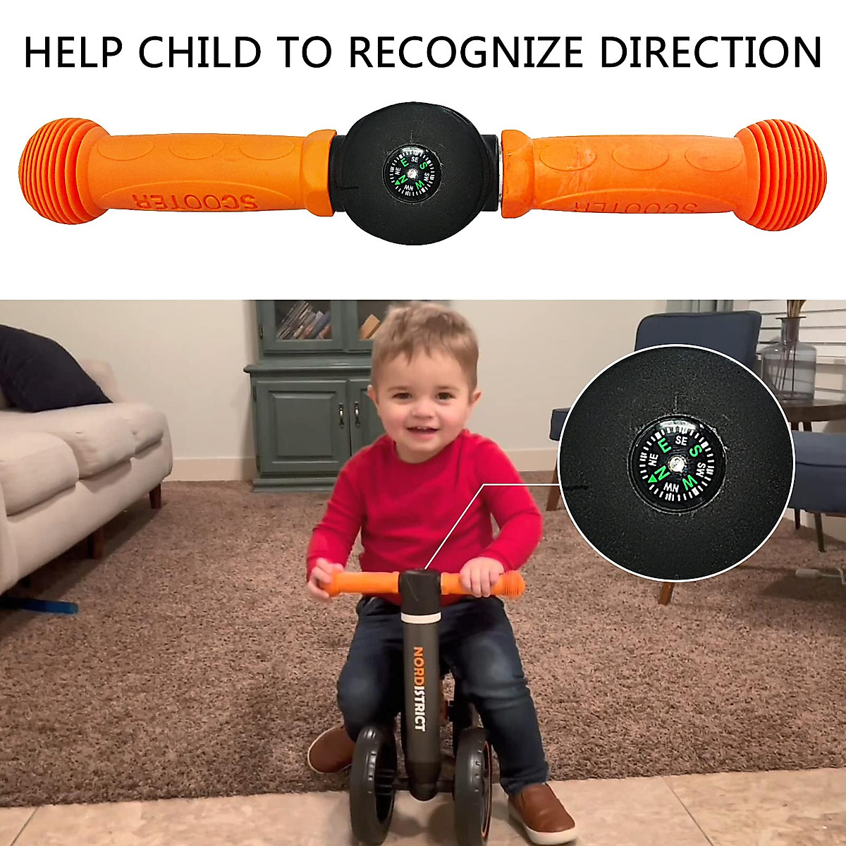 Baby Balance Bike, Built-in Compass Toddler Bikes 18-36 Months Toys for 1 Year Old Gift Bike, Train Baby from Standing to Running, Baby Bike with 4 Silent Wheels, First Birthday Gifts(Orange)