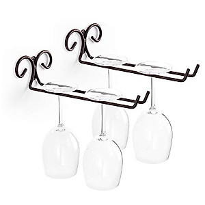 HOWDIA Wine Glass Rack Wall Set of 2 Bronze, Stemware Rack, Wine Glasses Holder Storage Hanger Organizer Metal for Cabinet Kitchen or Bar