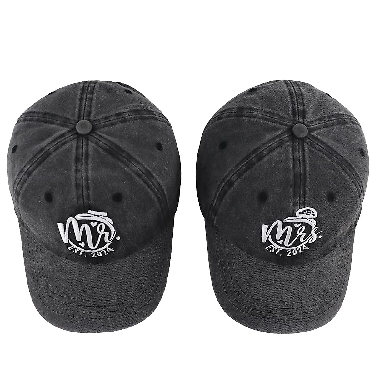 Wedding Gifts for Bride Groom, Mr and Mrs EST 2024 Hat, Funny Engagement for Couples Her Wifey Mr Mrs, Honeymoon Outfits Essentials Bride Baseball Cap for Bridal Gift Ideas Black