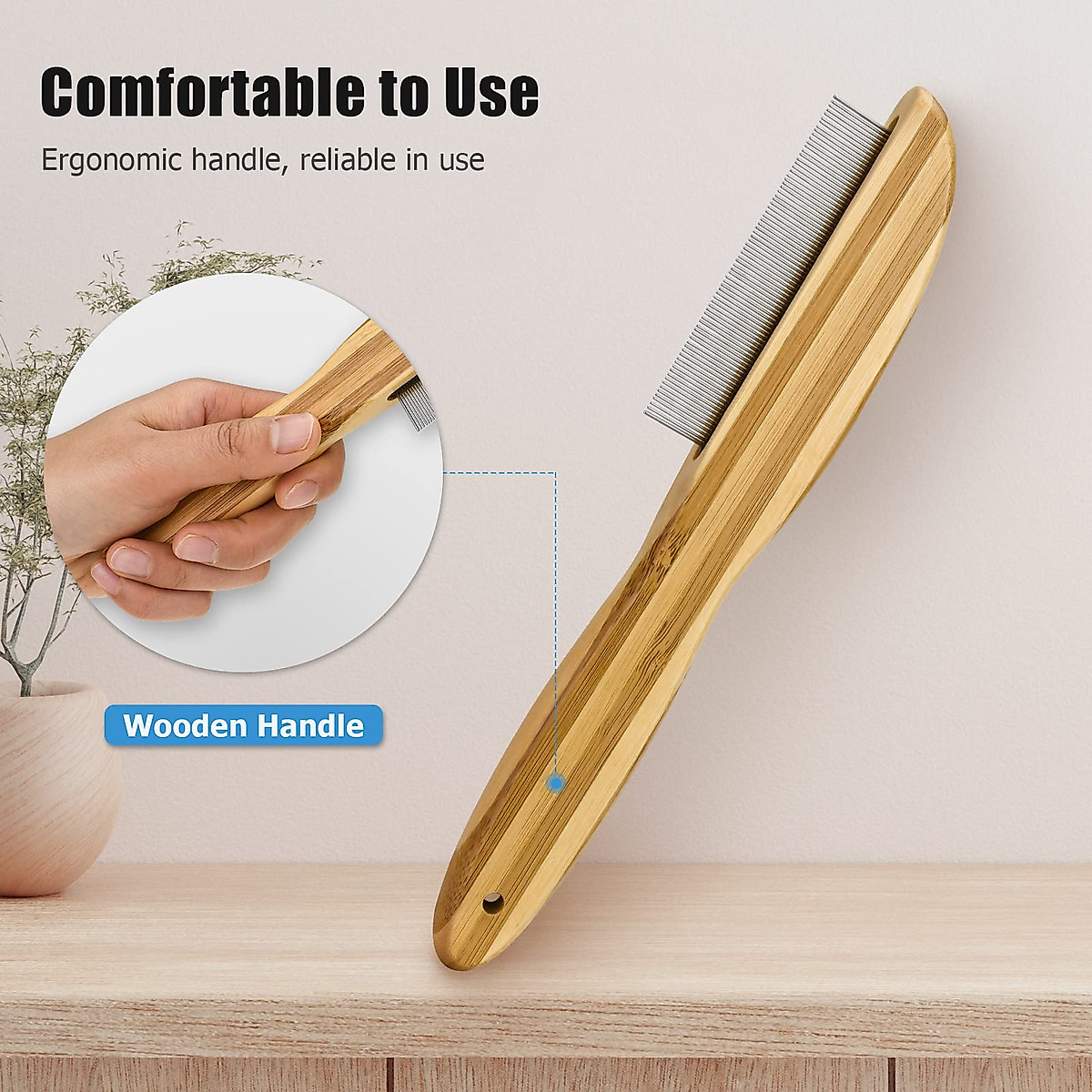 Dandruff Comb, Stainless Steel Fine Tooth Comb Wooden Handle Dandruff Remover Flea Lice Comb Multifunction Hair Grooming Brush for Kids Adults Pets Dog