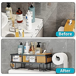 Over The Toilet Storage, Bathroom Organizer Shelves,Multifunctional Toilet Rack, No Drilling Space Saver with Wall Mounting Design,with Hook & Adhesive Base, Black