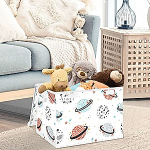 CaTaKu Cartoon Space Planet Star Storage Bins with Lids and Handles, Fabric Large Storage Container Cube Basket with Lid Decorative Storage Boxes for Organizing Clothes
