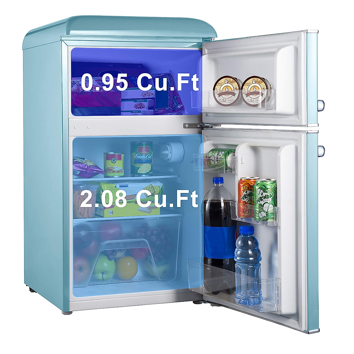 Galanz Retro Compact Refrigerator with Freezer, Mini Fridge with Dual Doors, Adjustable Mechanical Thermostat, 3.1 Cu FT, Blue