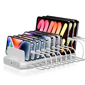 Alxum 60W 10 Ports USB Charging Station for Multiple Devices, Multi USB Charger Station with 5V/2.4A Output for Phone, Tablet and More, White