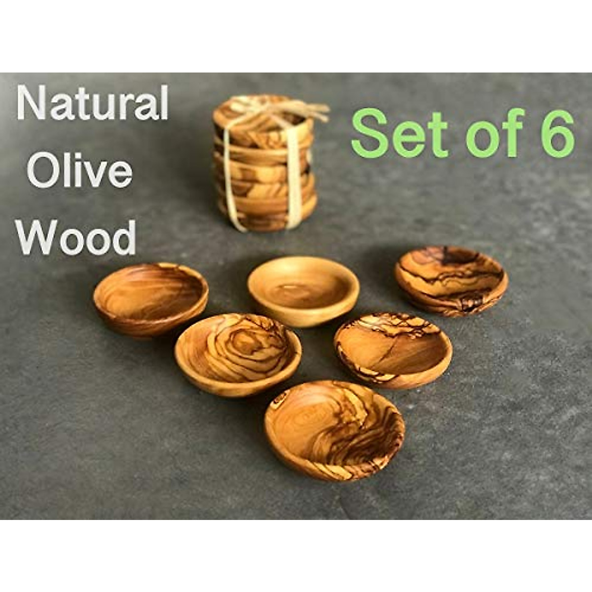 Tubibu Olive Wood Mini Bowls Set of 6 Handmade Bowls, Handcrafted Wooden Mini Bowls