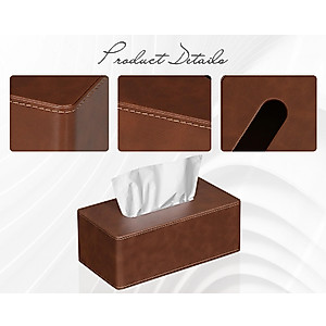 GOLRANLYE Tissue Box Cover Rectangular 9.8"(L) x 5.3"(W) x 4.3"(H) Refined Modern PU Leather Facial Tissue Dispenser Box Holder for Dresser Bathroom Decorative (Brown)