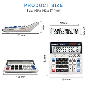 Calculator Extra Large Display Solar Big Buttons 12 Digits Desktop Calculator with Round-up, Memory Function (OS-200ML)