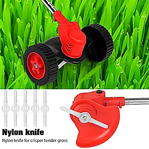 Cordless Grass Trimmer Weed Wacker, 3-in-1 Weed Eater String Trimmer with 3 Types Blades Li-Ion Battery Powered Height Adjustable Lawn Edger Brush Cutter for Home Garden, Lawn, Yard (Red)