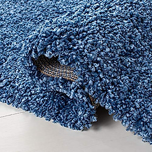 SAFAVIEH Evolution Shag Collection 4' x 6' Blue EVO520M Solid Non-Shedding Living Room Bedroom Dining Room Entryway Plush 1.8-inch Thick Area Rug
