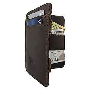 Hide & Drink, Slim Magic Wallet, Cards and Cash Organizer - Handmade from Full Grain Leather - Bourbon Brown