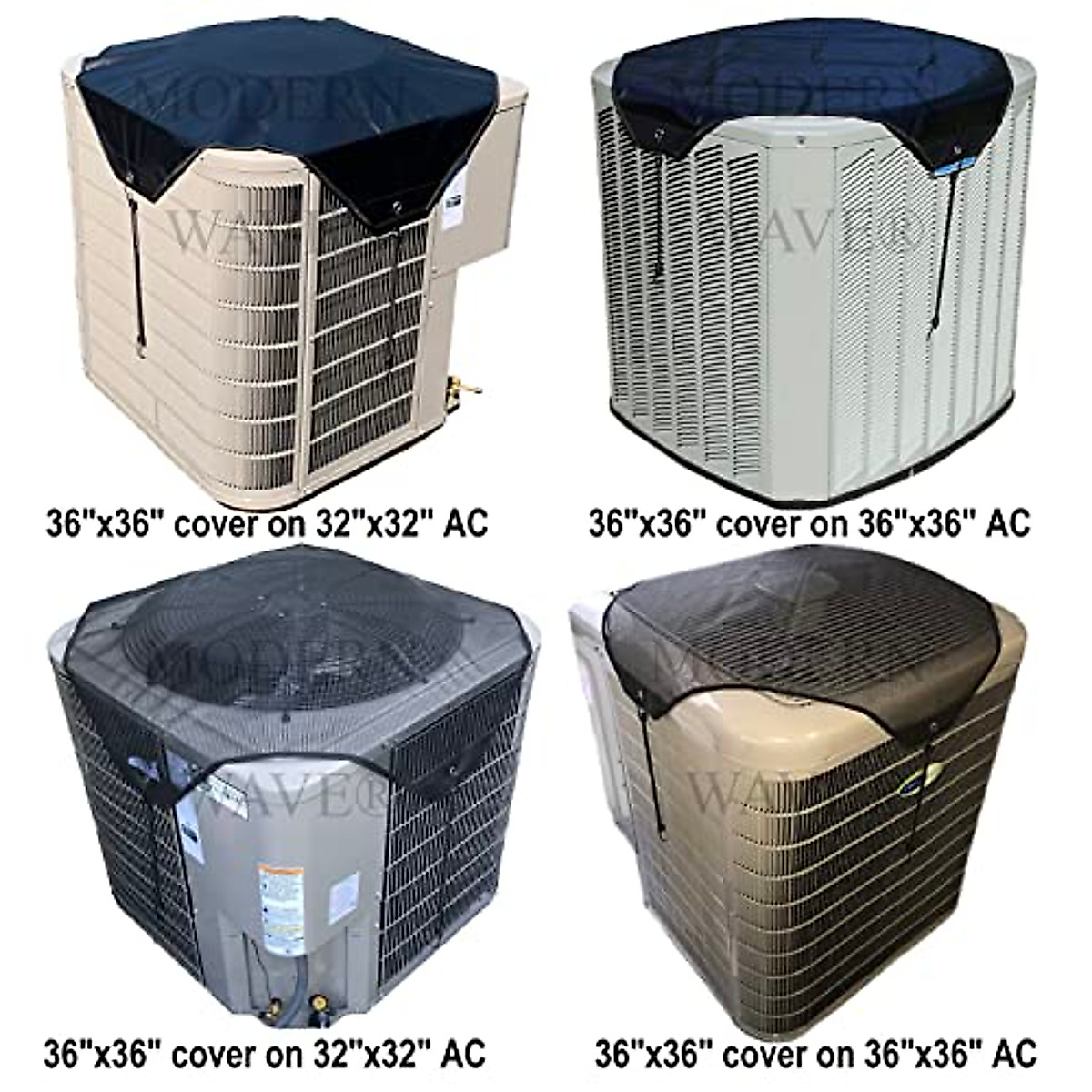 MODERN WAVE - 2 (Two) Central Air Conditioner Covers for Outside Units 36 x 36 inch - 1 (One) Top Universal Mesh Cover and 1 (One) Winter Waterproof Outdoor AC Defender Cover (Black, 36" x 36")