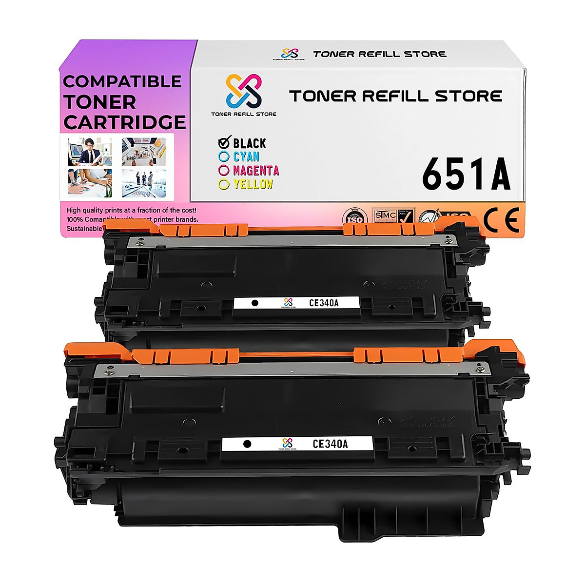 Toner Refill Store Compatible Toner Cartridge Replacement for HP 651A CE340A Works with HP Laserjet Enterprise 700 Color MFP M775dn M775f M775z M775z Plus Printers (Black, 2 Pack) - 13,500 Pages