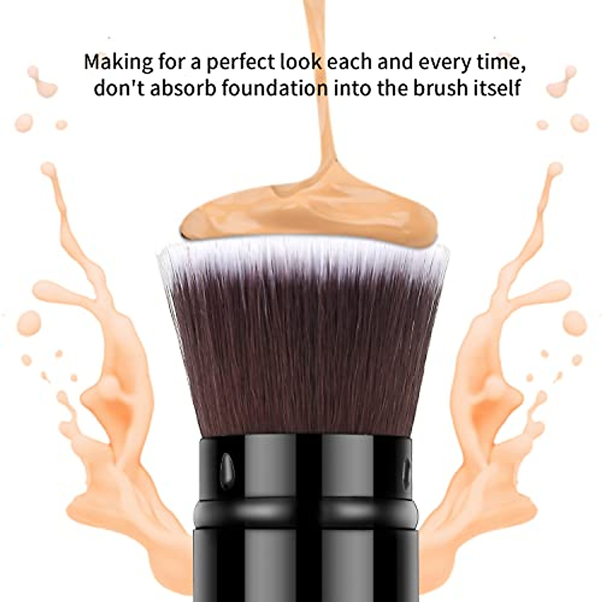 Falliny Retractable Foundation Makeup Brushes, Travel Flat Top Kabuki Powder Brush Portable Liquid Foundation Brush with Cover Perfect for Blending Liquid, Cream or Flawless Powder Cosmetics