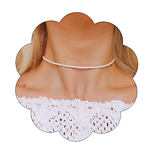 Yalice Boho Choker Necklace Chain Rice Beaded Necklaces Summer Surfer Costume Neck Accessories for Women (White)