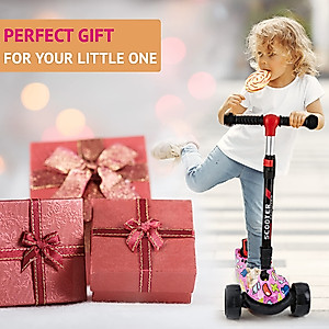 Scooter for Kids Ages 3-12, Foldable & Height Adjustable Kids Scooter with Graffiti Bodywork, Non-Slip Deck and Extra Wide PU Light-up Wheels (200 Lbs Weight Capacity)