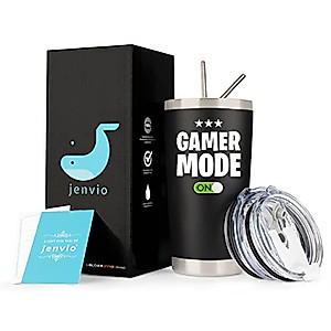 Gamer Gifts for Men - Gamer Mode ON - Stainless Steel Tumbler for Coffee/Cold Drinks w Lid and 2 Straws | Gift Idea Gamer Cup For Valentines Day Fathers Day - Video Gamer Mug Boys (20 Ounce Black)