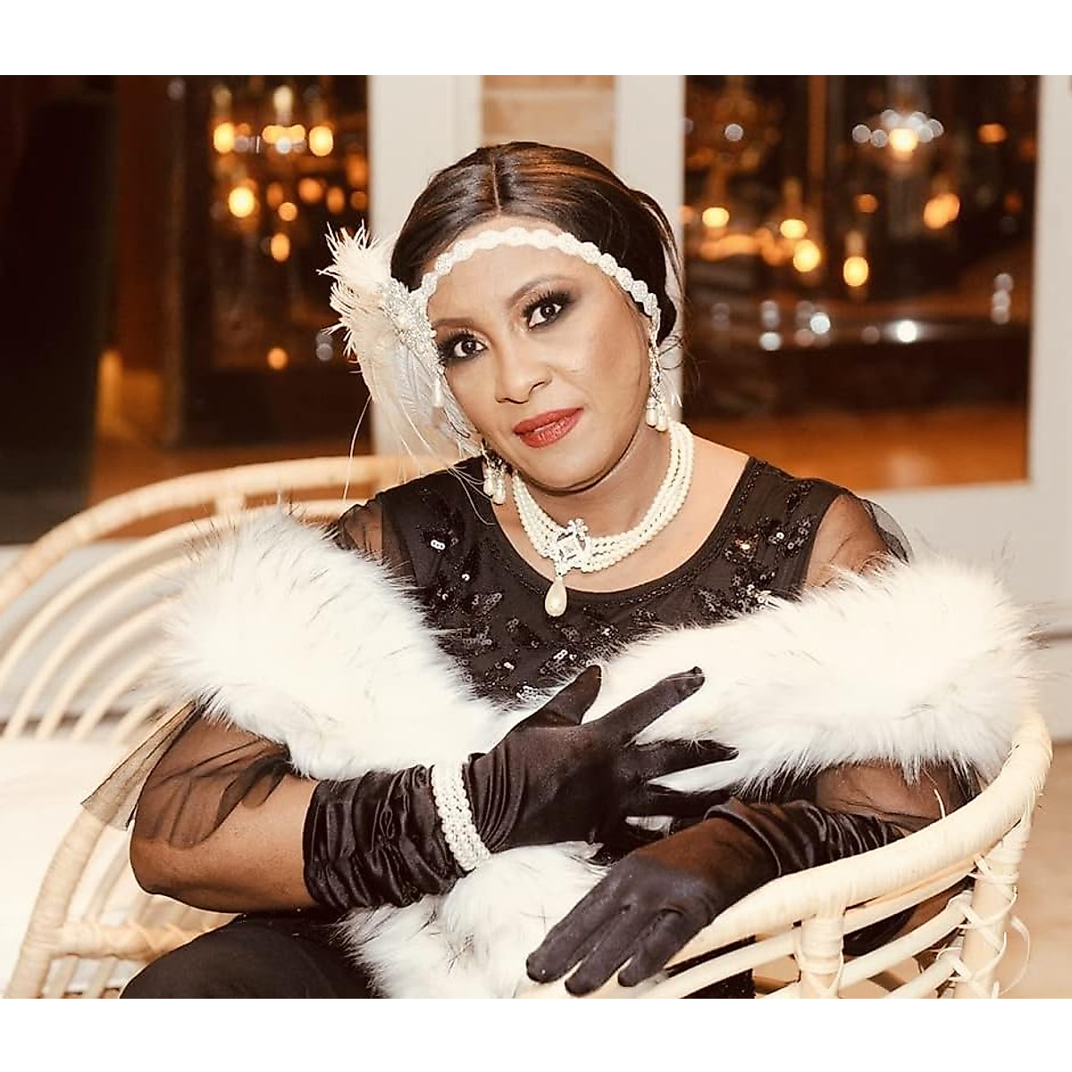 EVER FAITH 1920s Gatsby Jewelry Set for Party, Crystal 4 Layers Simulated Pearl Vintage Inspired Chandelier Necklace Earrings Sets for Woman