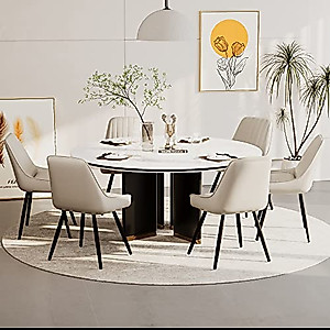 Alunaune Modern Dining Chairs Set of 2, Mid Century Upholstered Kitchen Chairs Anti Scratch Armless Leisure Accent Chair, Living Room Faux Suede Desk Side Chair with Metal Legs-Beige