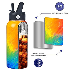 WEREWOLVES 32oz Personalized Insulated Water Bottle with Straw & Spout Lid,Stainless Steel Metal Bottles, Vacuum Leak Proof Wide Mouth Bottles for Adults (Sizzling Ripples-without Handle, 32oz)