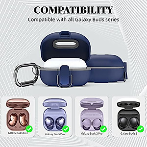 Secure Lock Case for Samsung Galaxy Buds 2 Pro/Galaxy Buds 2/Galaxy Buds Pro/Galaxy Buds Live, WOFRO Shock-Absorbing Protective Cover TPU Hard Shell with Lanyard and Keychain[One-Click pop] (Blue)