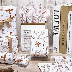 JarThenaAMCS 100 Sheets Western Cowboy Tissue Paper Wild West Rodeo Gift Wrapping Paper Brown DIY Art Craft Tissue for Birthday Holiday Cowgirl Party Decor Supplies, 13.7 x 19.6 Inch